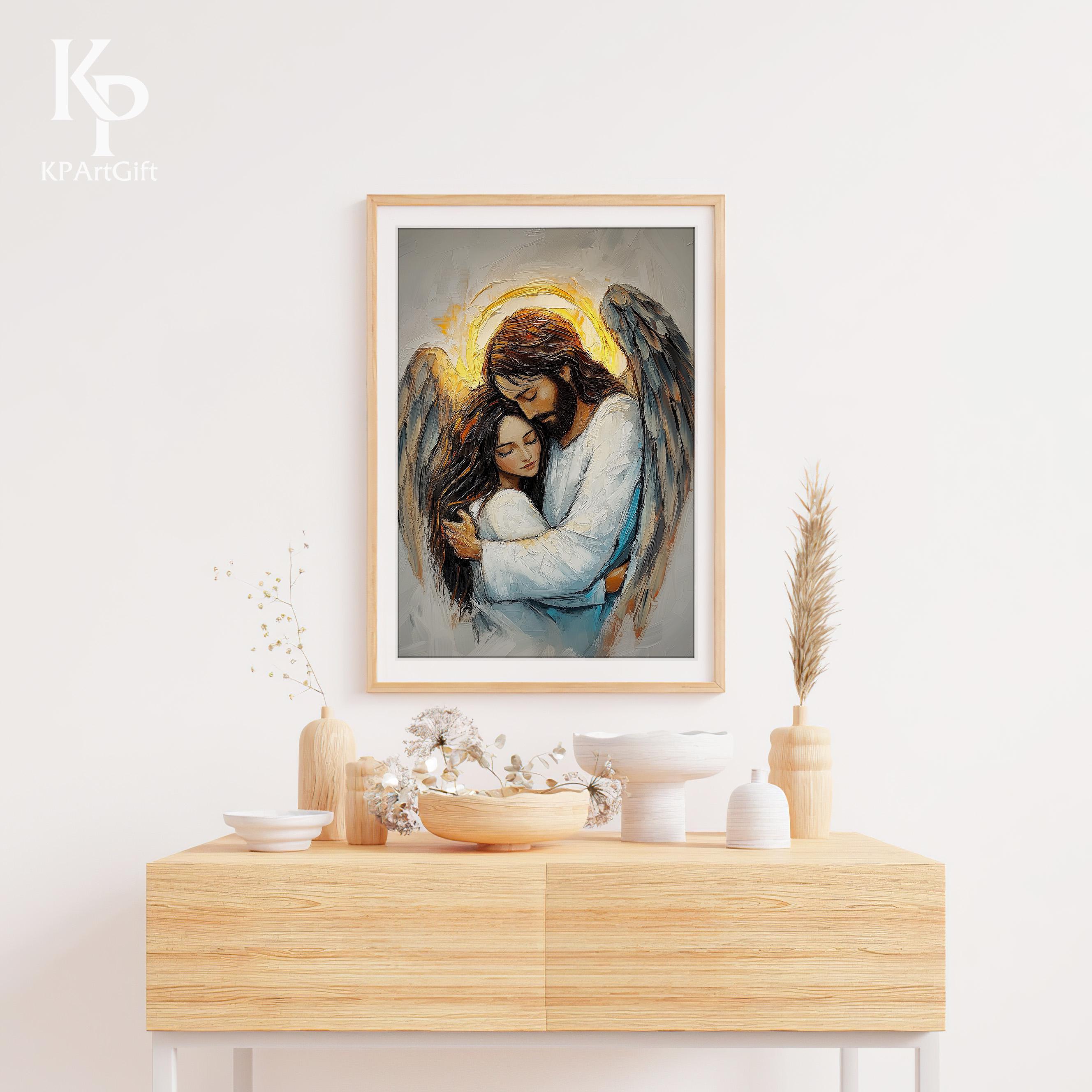 Jesus Embracing Woman Digital Wall Art, Christian Download, Angel Wings ...