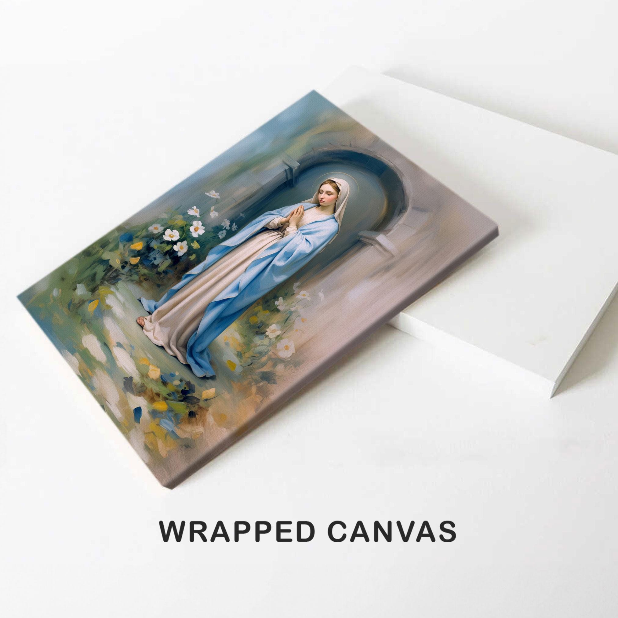 Virgin Mary Praying Spiritual Catholic Canvas, Mother Mary Blue Robe ...