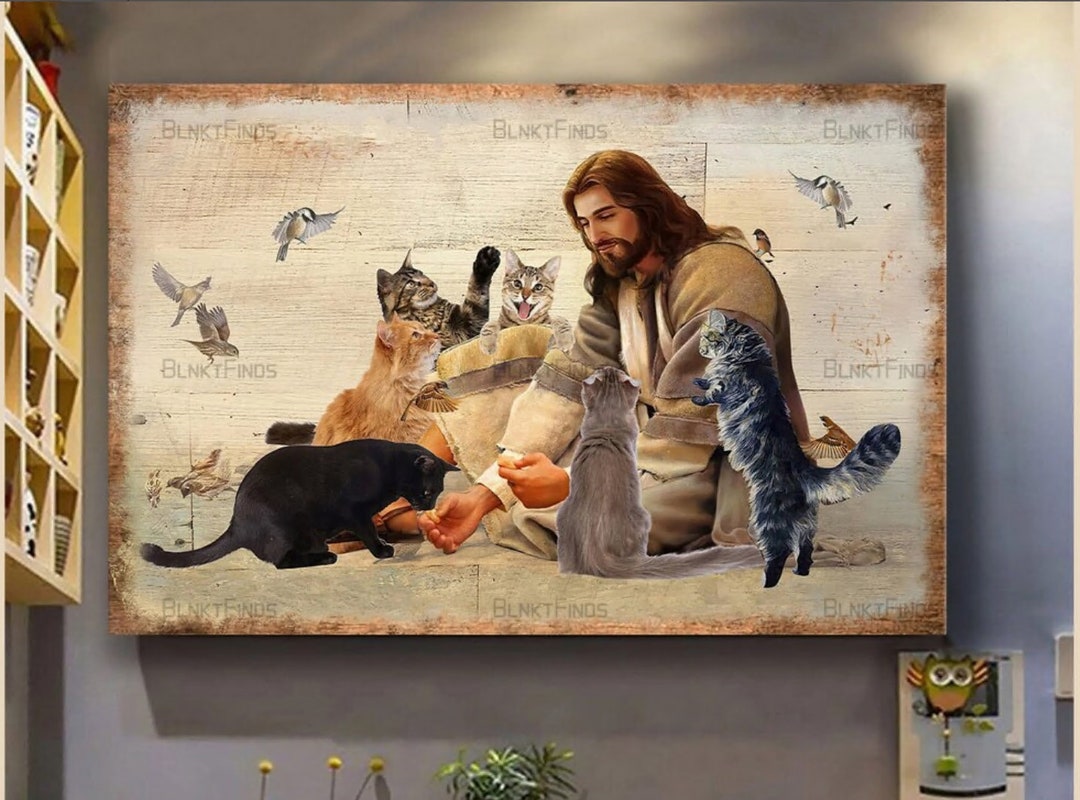 Jesus With Cats Canvas, Cat Lovers, Canvas for Cat Lovers 210 - Etsy