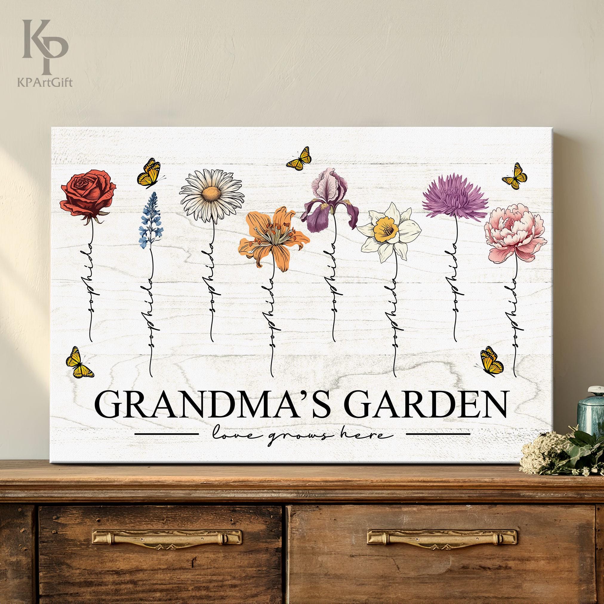 Personalized Grandma's Garden, Custom Floral Canvas, Featuring Family ...