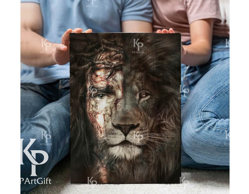 Jesus and Lion Face Art Canvas, Lion of Judah - Jesus Art Canvas ...