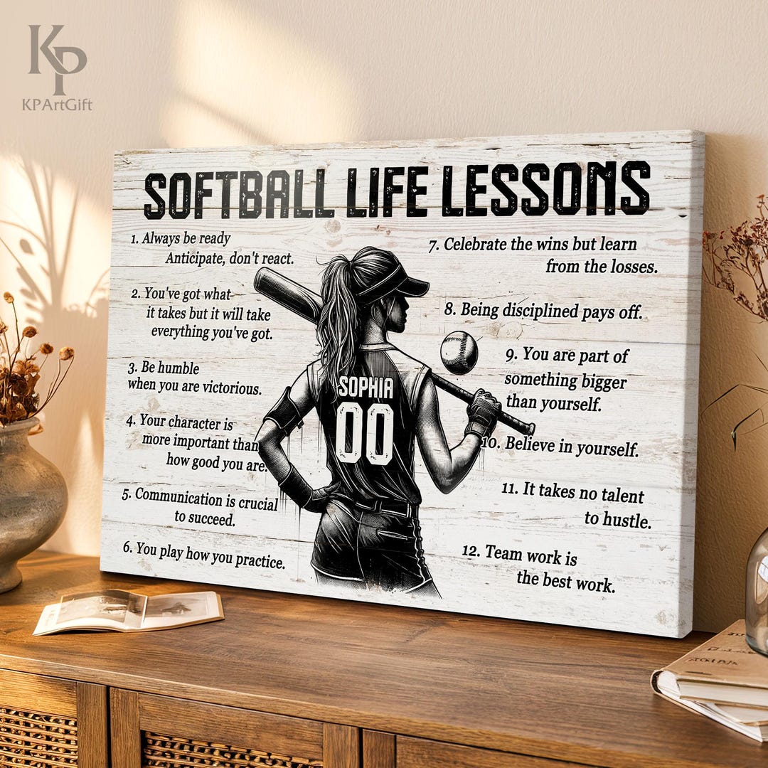 Softball Life Lessons Personalized Canvas, Custom Softball Poster Print ...