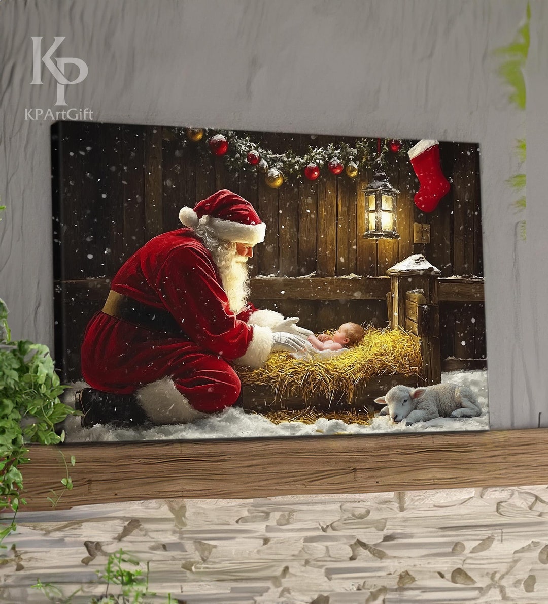 Santa and Baby Jesus Canvas, Christmas Nativity Wall Art, Santa ...