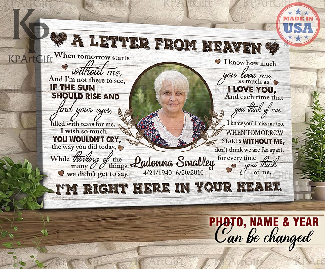 Letter From Heaven Canvas Loss of Mom Memorial Gift Remembrance Poem ...