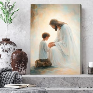 Jesus and Little Boy Praying Canvas, Christian Wall Art, Inspirational ...