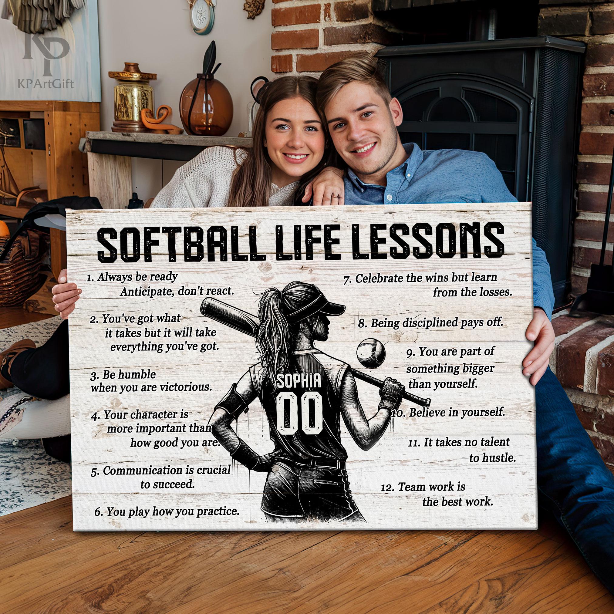 Softball Life Lessons Personalized Canvas, Custom Softball Poster Print ...