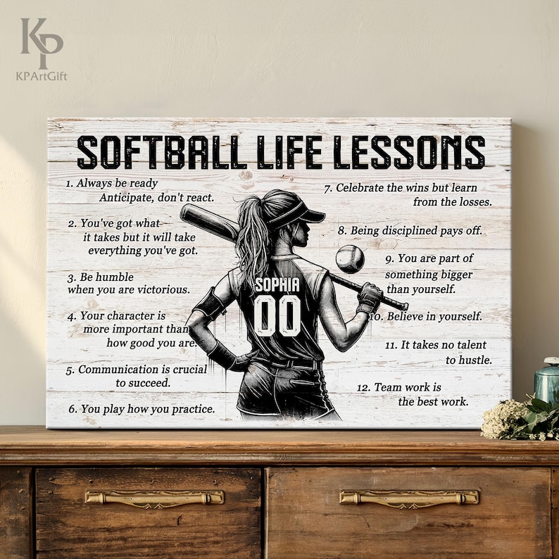Softball Life Lessons Personalized Canvas, Custom Softball Poster Print ...