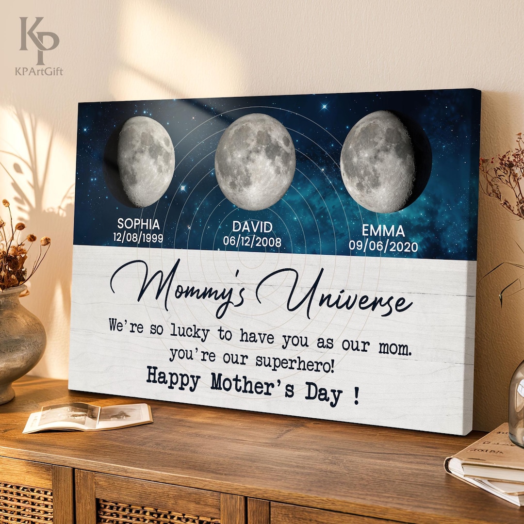 Personalized Mommy’s Universe Moon Phase, Custom Kids Birth Moon ...