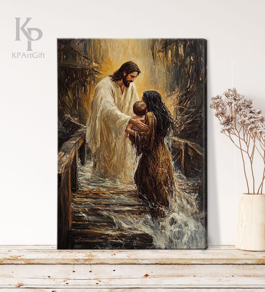 Jesus Rescuing Mother and Child, Faith-inspired Christian Wall Art ...