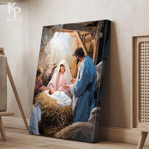 Nativity Scene Canvas Art, Holy Family and Baby Jesus, Christian ...