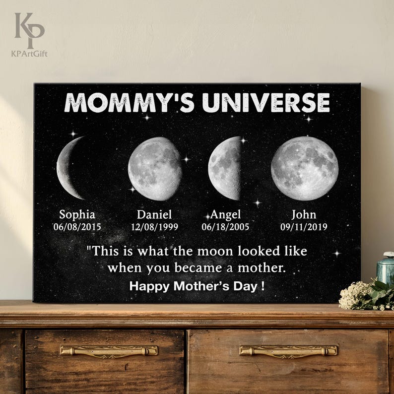 Custom Mommy’s Universe Moon Phase, Mother’s Day Gift With Kids’ Birth ...