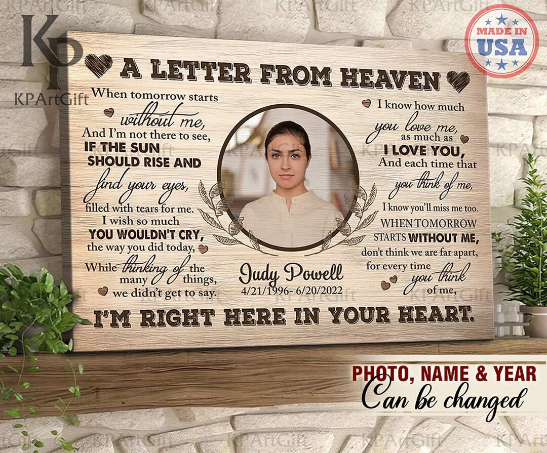 Letter From Heaven Canvas Loss of Daughter Memorial Gift Remembrance ...