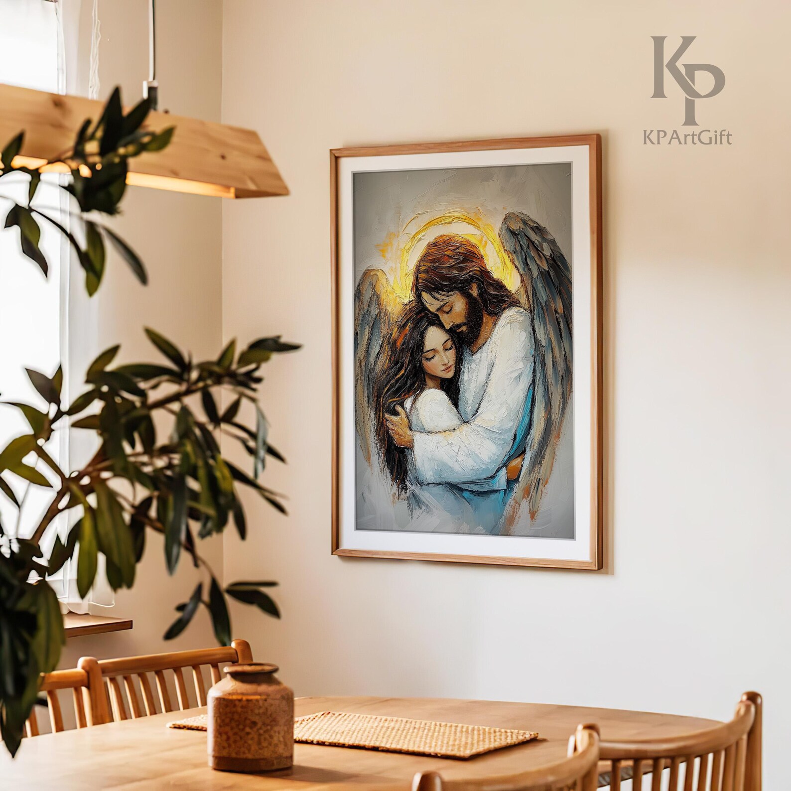 Jesus Embracing Woman Digital Wall Art, Christian Download, Angel Wings ...