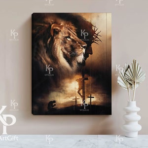Jesus and Lion Face Art Canvas, Lion of Judah - Jesus Art Canvas ...