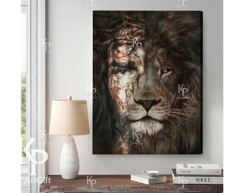 Jesus and Lion Face Art Canvas Lion of Judah Jesus Art - Etsy