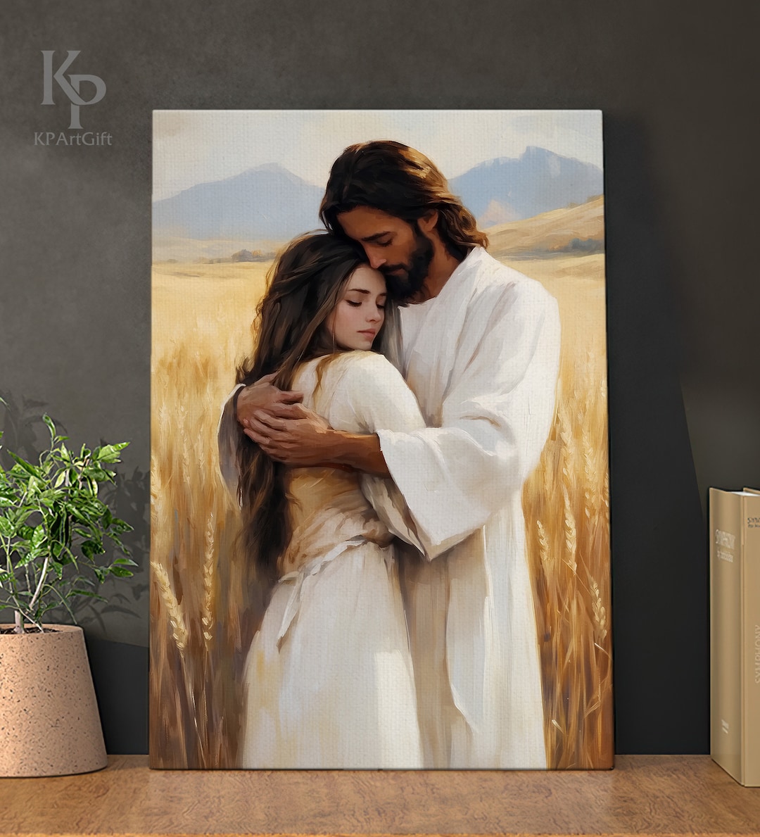 Jesus Hugging Girl Canvas, Healing Embrace, Jesus and Woman Art, Modern ...