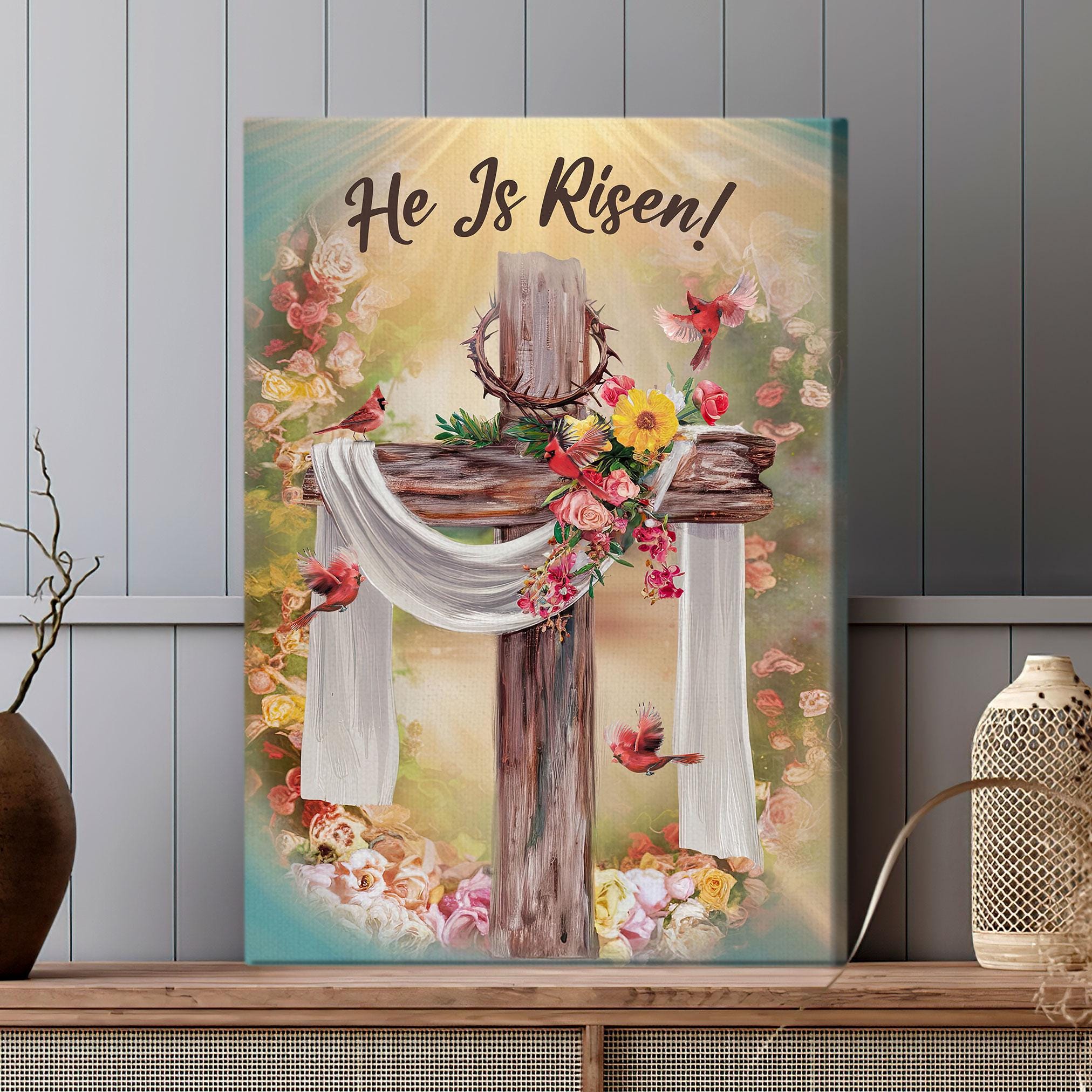 Rustic Easter Cross Canvas – "he is Risen" Religious Wall Art for Home ...