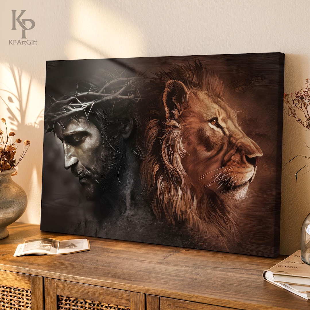 Jesus and the Lion of Judah Canvas - Powerful Christian Wall Art ...
