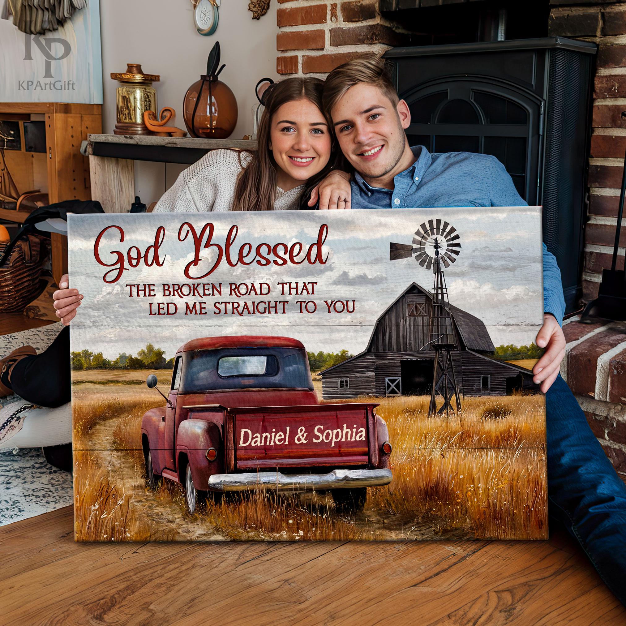 God Blessed the Broken Road Canvas | Personalized Farmhouse Couple Name ...