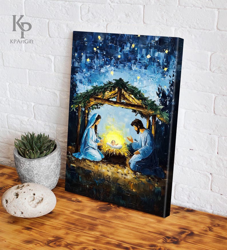 Holy Nativity Scene Canvas, Birth of Jesus Christ Art, Christmas Manger ...