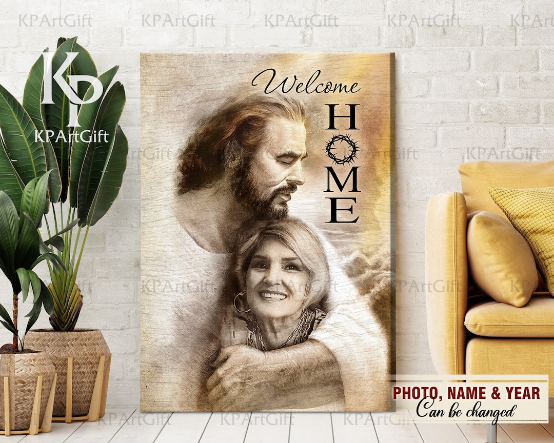 Portrait With Jesus, Welcome Home Jesus Canvas Wall Art, Custom Memorial Wall Art Canvas ...