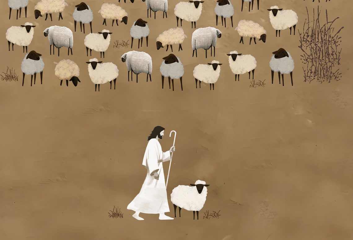 Jesus Leaves the 99 Sheep DIGITAL DOWNLOAD, Bible Sketch Bible Art ...