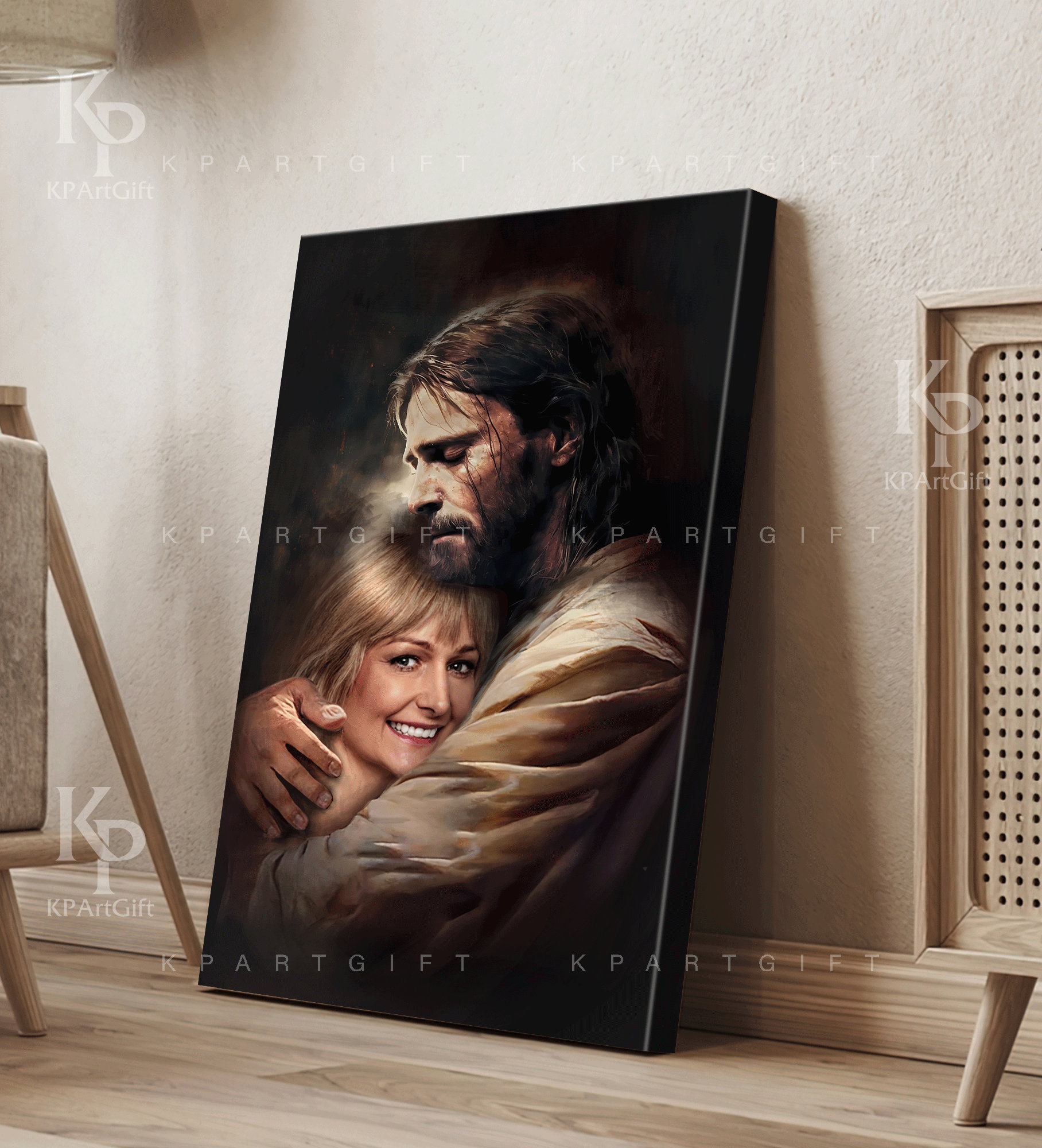 Custom Portrait With Jesus, Safe in the Arms of Jesus Memorial Canvas ...
