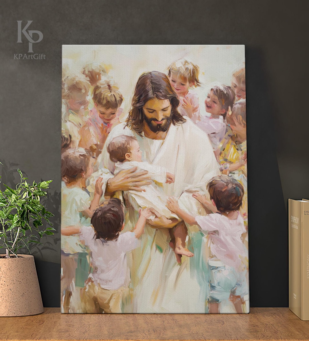 Jesus Embracing Kids Canvas Art, Spiritual Love & Faith Wall Decor ...