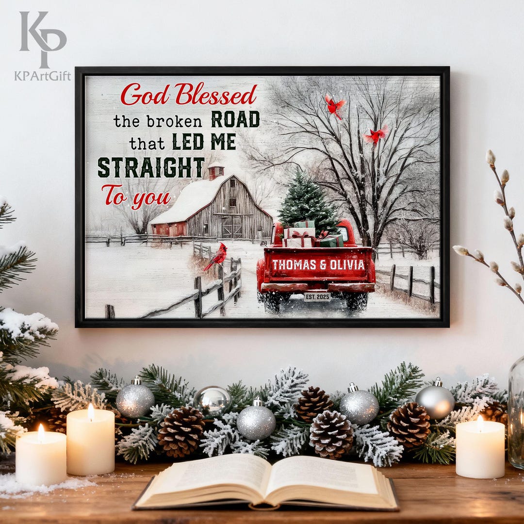 Rustic Christmas Red Truck Canvas, Winter Farmhouse Scenery Poster ...