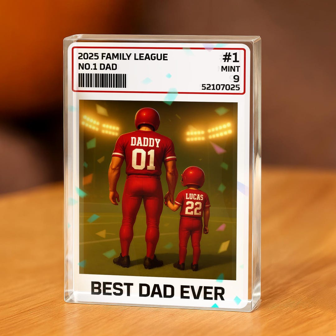 Baseball No.1 Dad Grandpa Man & Kids Trading Card Style Acrylic Block ...