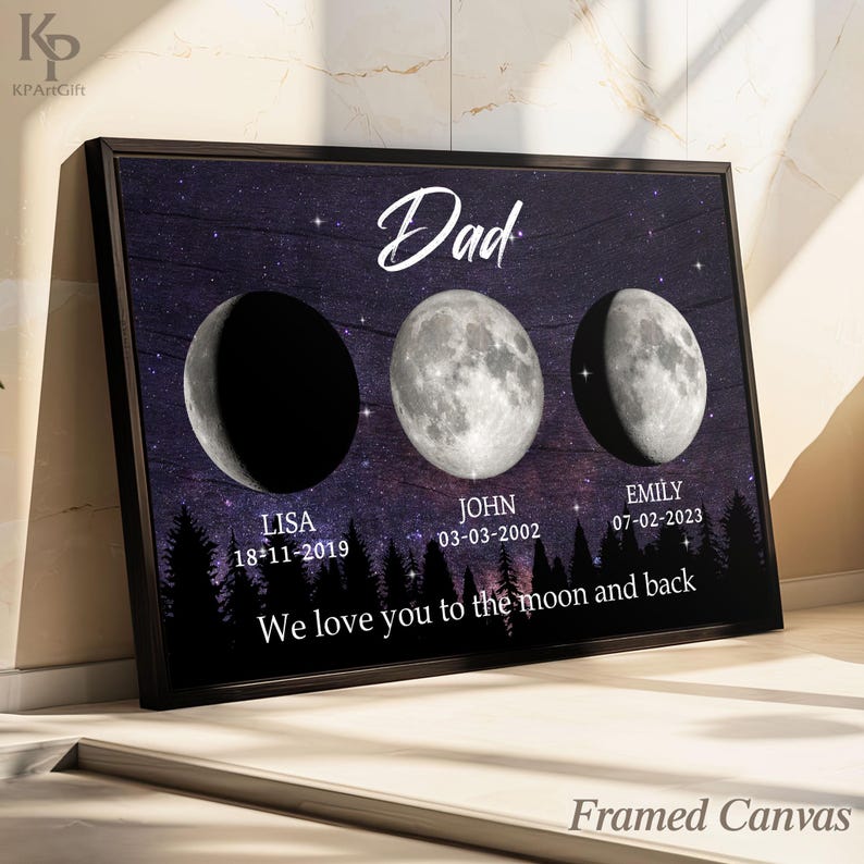 Personalized Moon Phase Canvas – Custom Lunar Gift for Dad, Starry ...