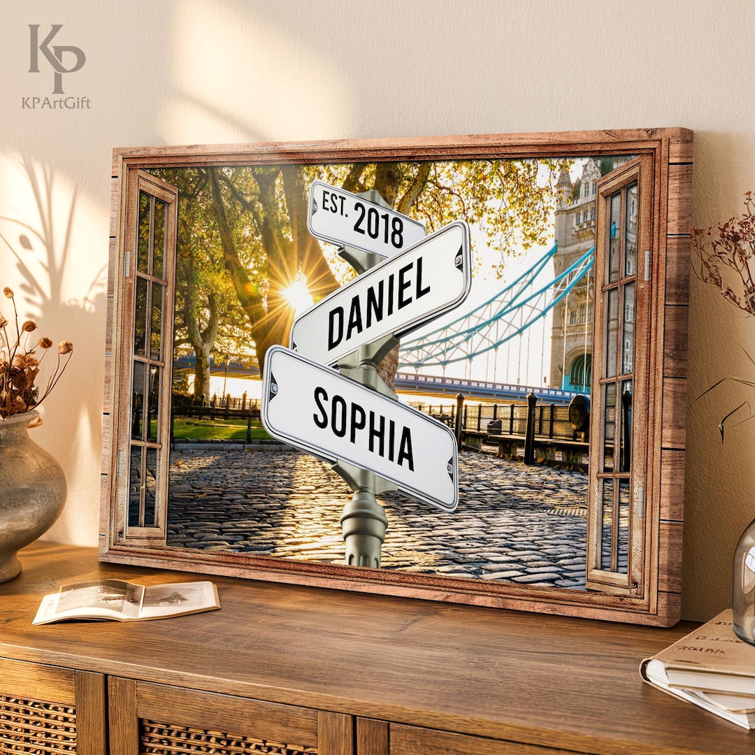 Personalized Name Street Sign Canvas, Vintage Window Frame, Romantic ...