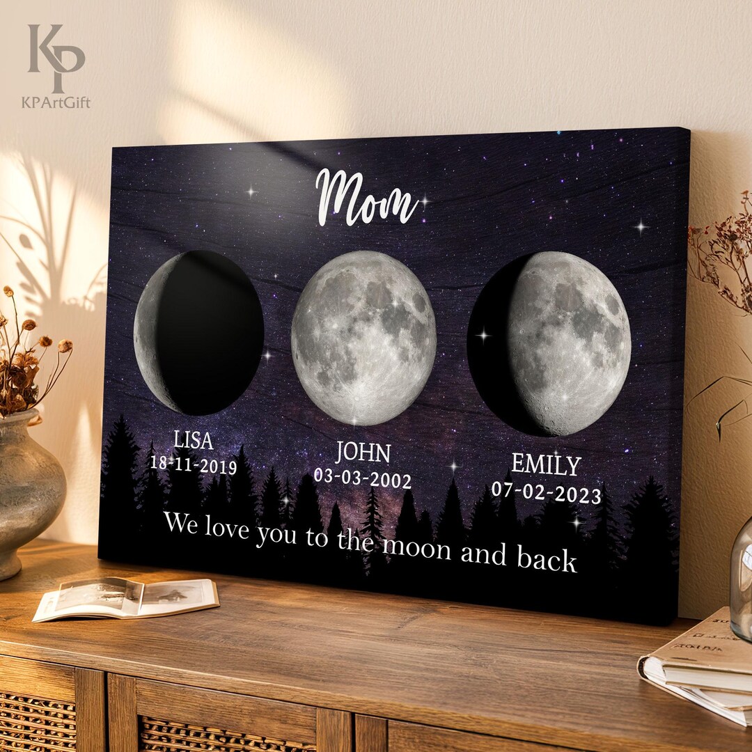 Personalized Moon Phase Canvas – Custom Lunar Gift for Mom, Starry ...