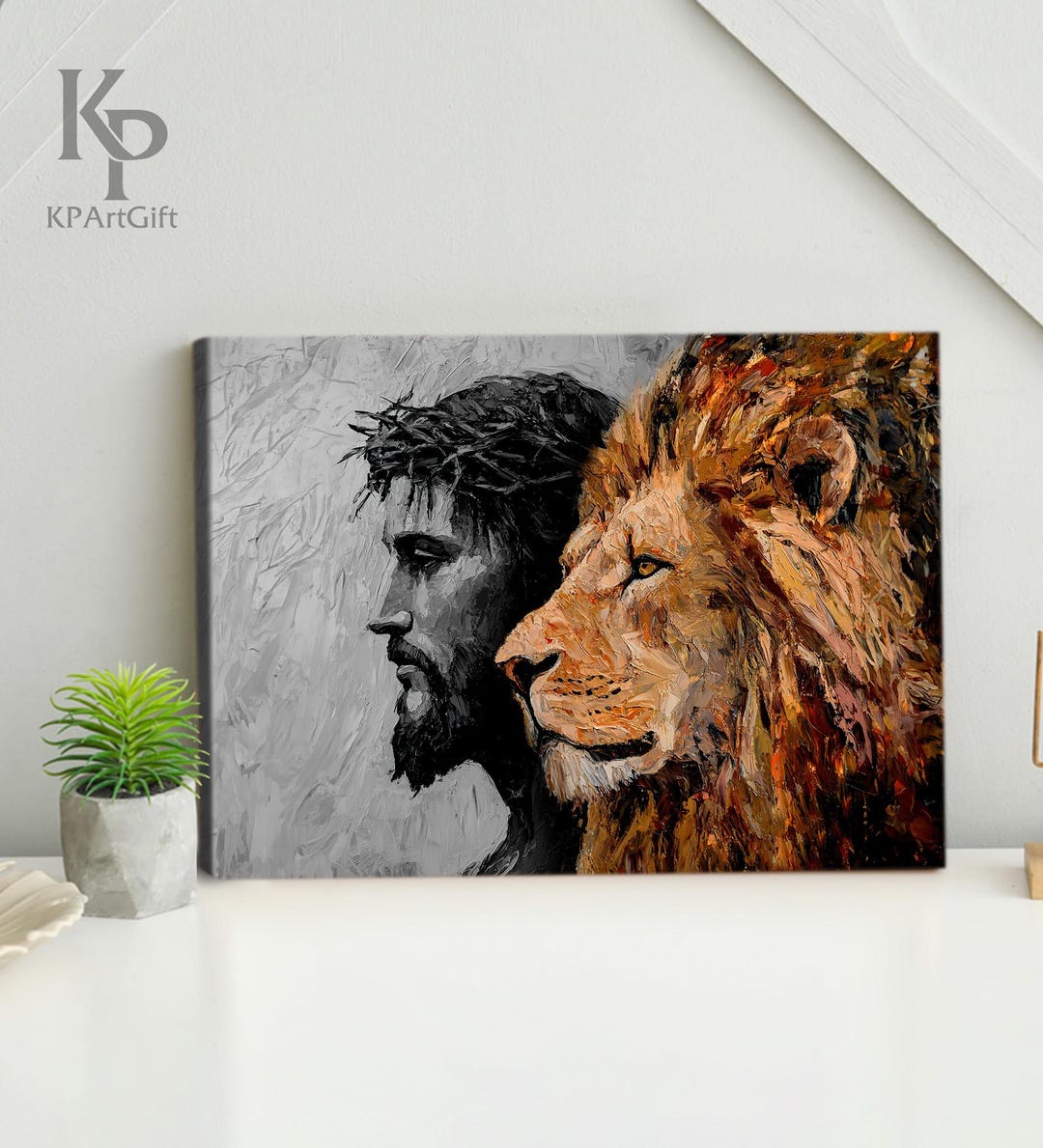 Lion of Judah and Jesus Canvas Art, Christian Wall Decor, Powerful ...