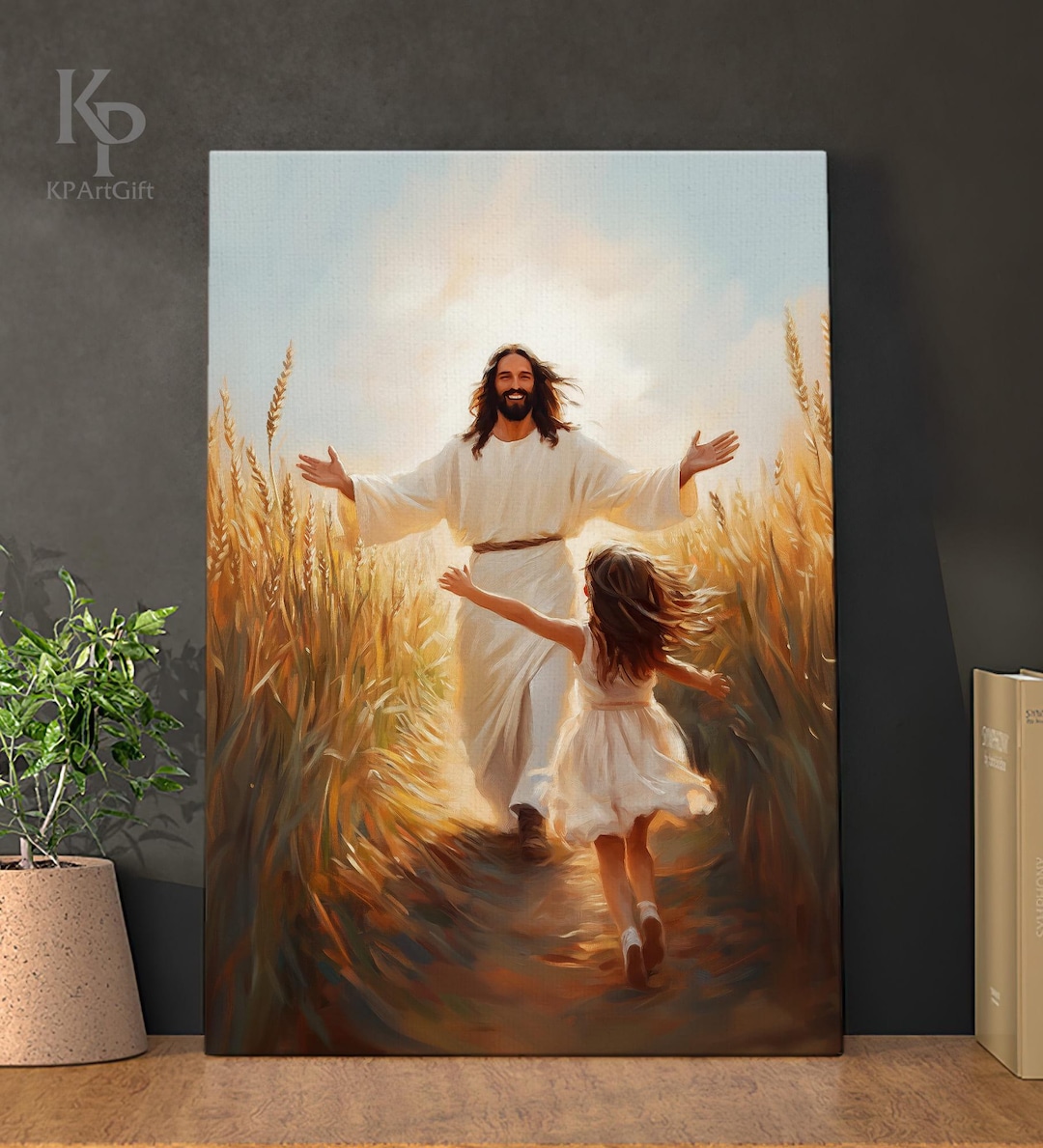 Girl Leaps to Jesus, A Joyful Embrace, Christian Canvas Art, Jesus and ...