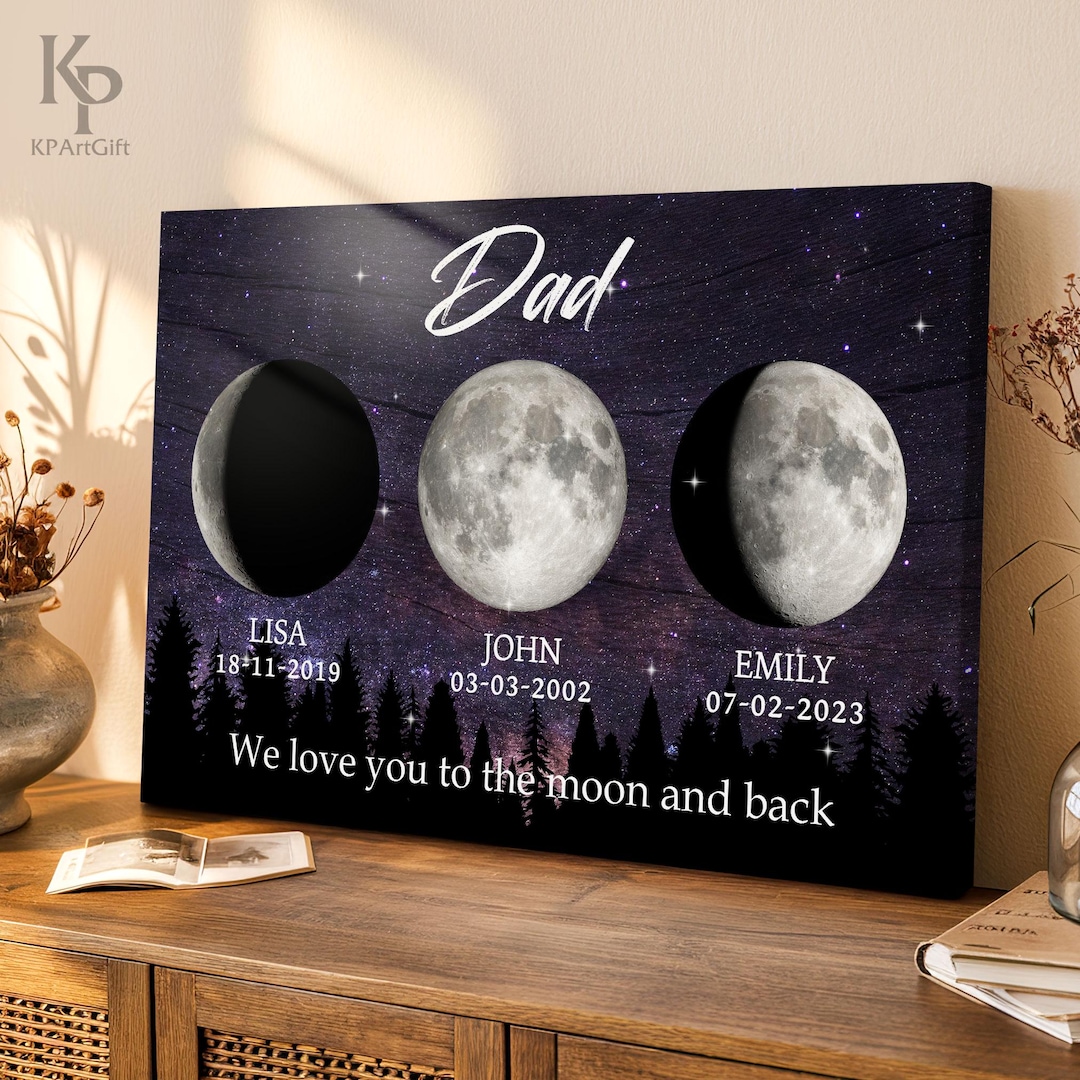 Personalized Moon Phase Canvas – Custom Lunar Gift for Dad, Starry ...
