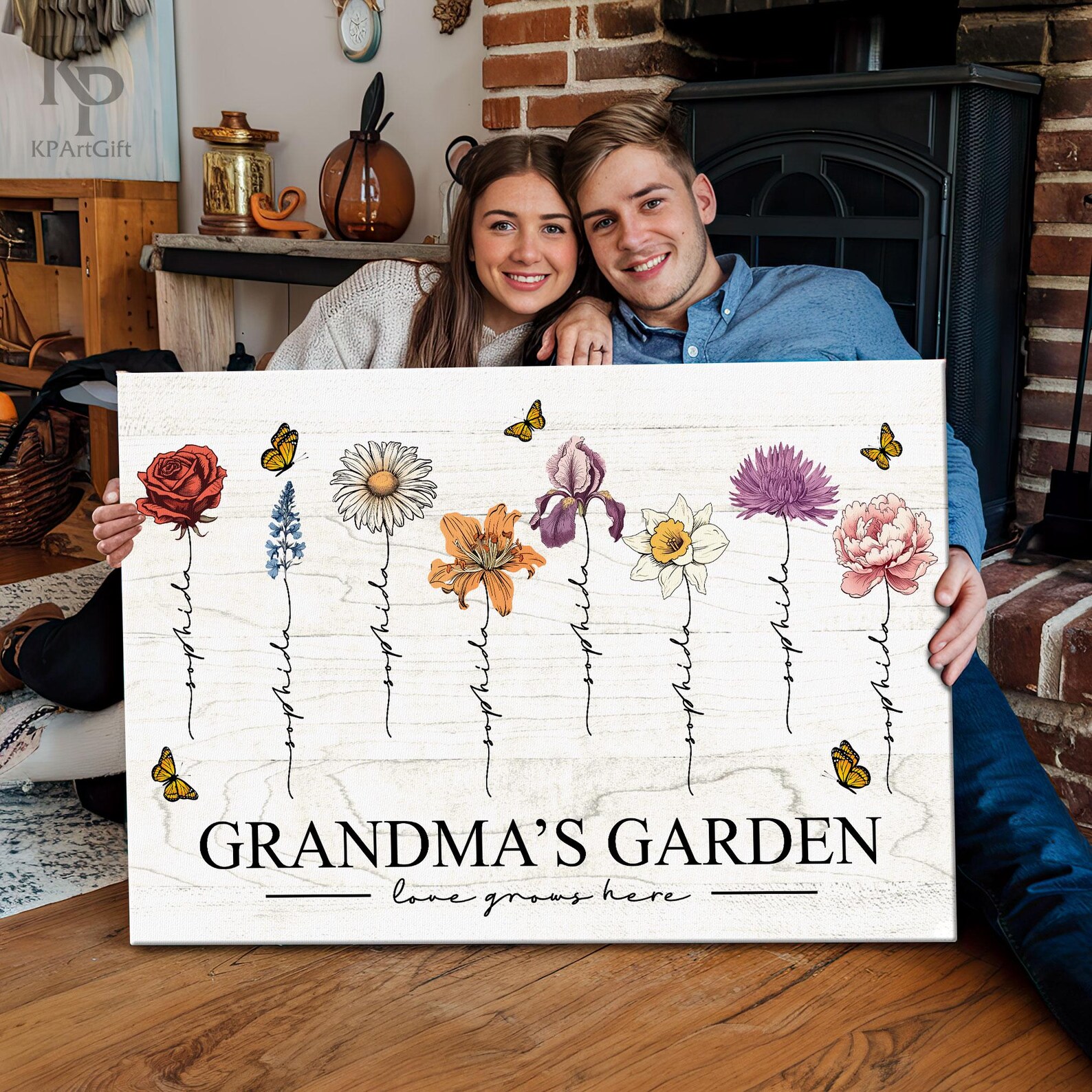 Personalized Grandma's Garden, Custom Floral Canvas, Featuring Family ...