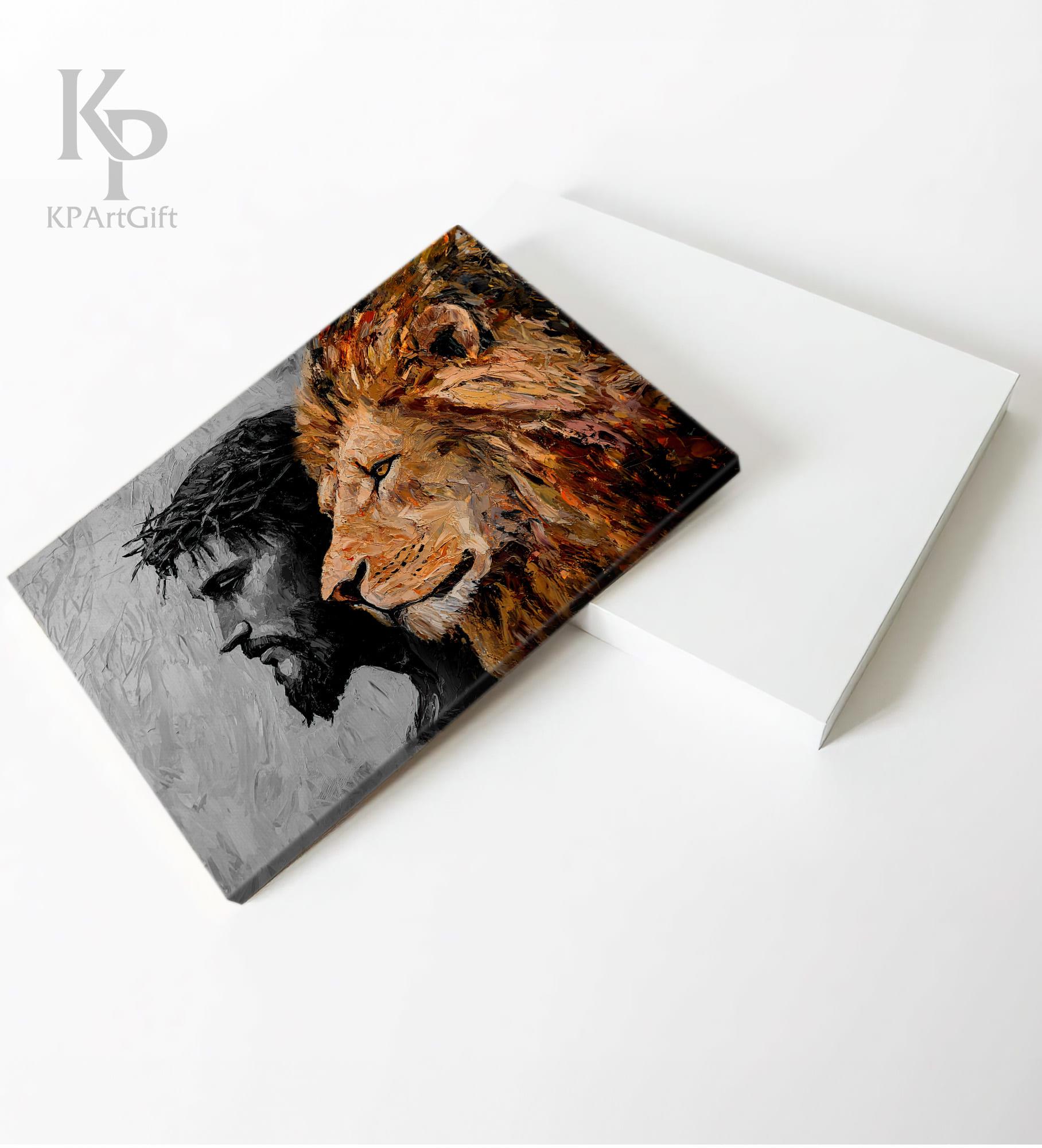 Lion of Judah and Jesus Canvas Art, Christian Wall Decor, Powerful ...
