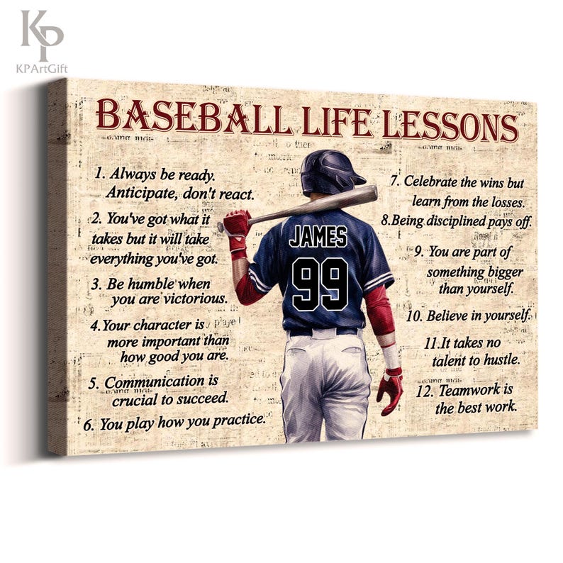 Personalized Baseball Life Lessons Canvas With Custom Name and Number ...