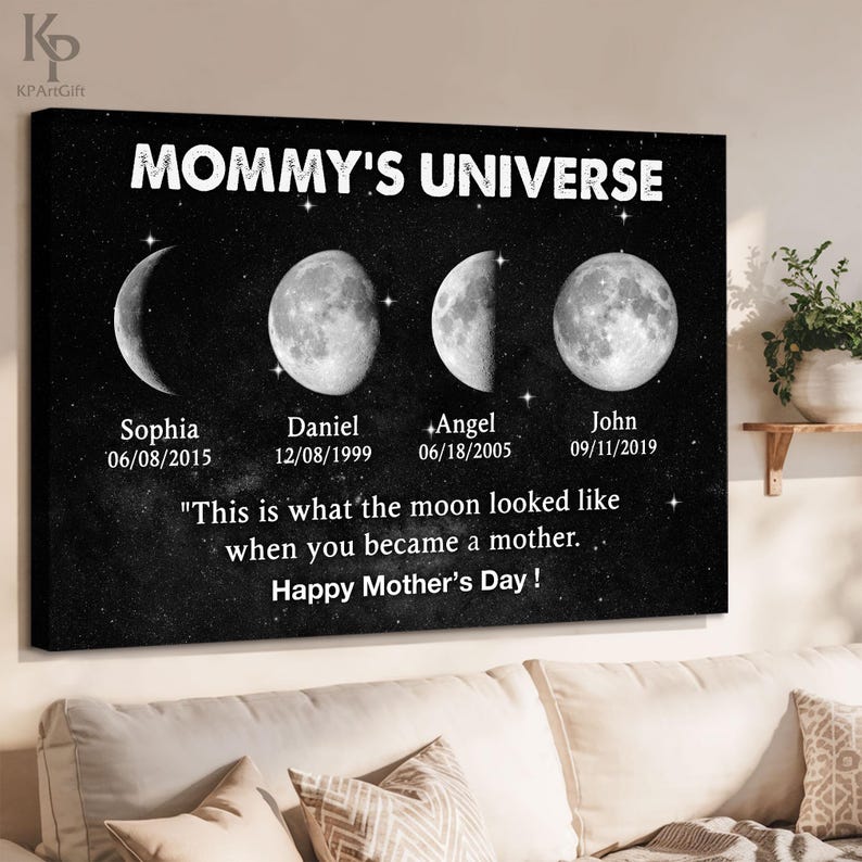 Custom Mommy’s Universe Moon Phase, Mother’s Day Gift With Kids’ Birth ...