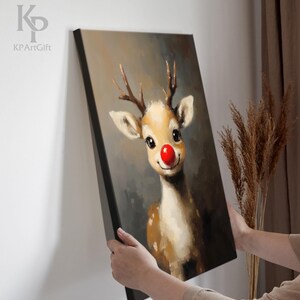 Rudolph Reindeer Oil Painting Canvas Poster, Whimsical Christmas Decor ...