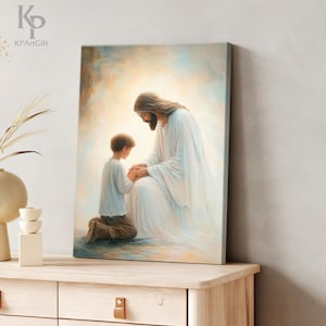 Jesus and Little Boy Praying Canvas, Christian Wall Art, Inspirational ...