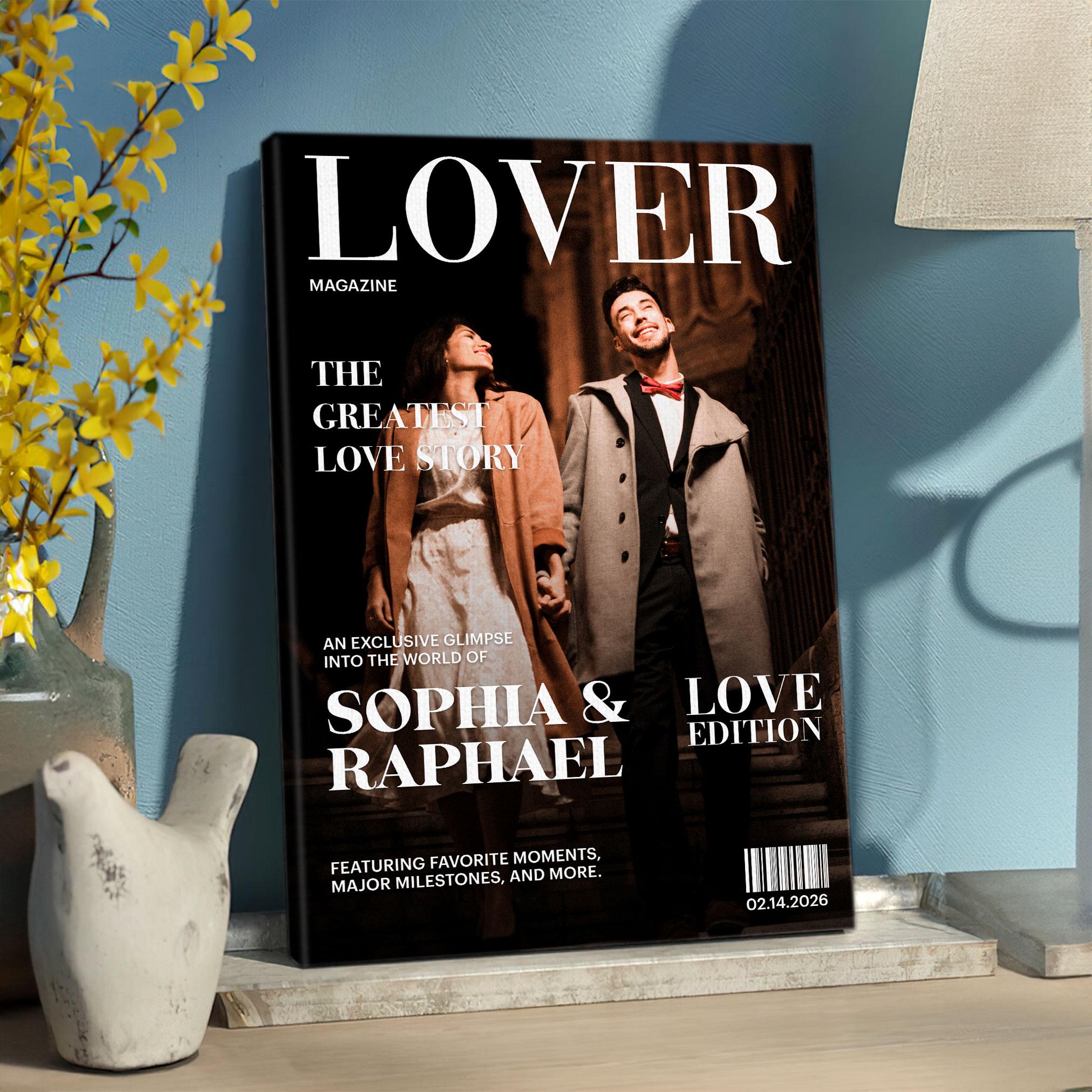 Magazine Cover Style Couple Canvas, Custom Photo Romantic Love Story ...