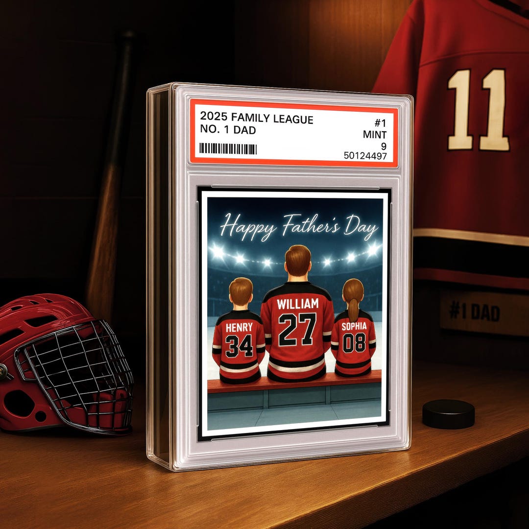 Hockey No. 1 Dad Grandpa Man & Kids Trading Card Style Custom Acrylic ...