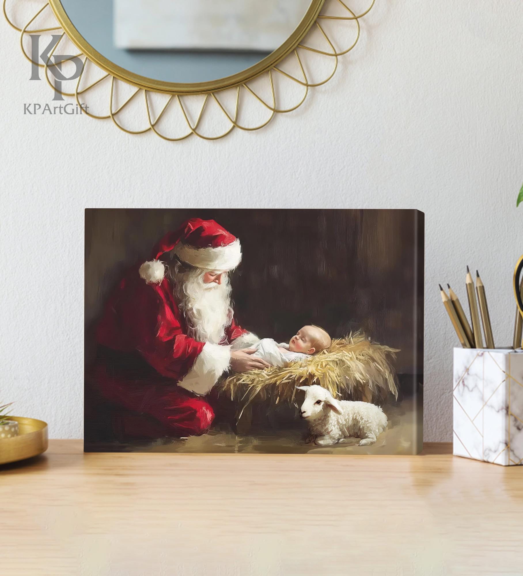 Santa and Baby Jesus Canvas, Christmas Nativity Wall Art, Santa ...
