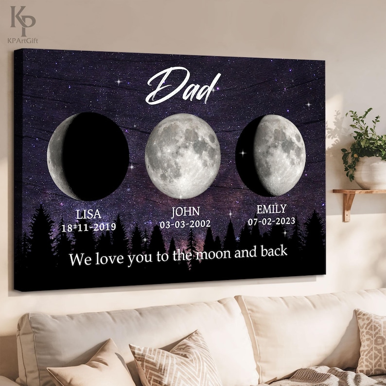Personalized Moon Phase Canvas – Custom Lunar Gift for Dad, Starry ...