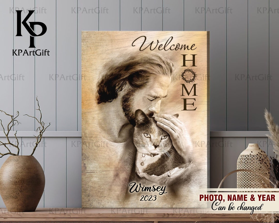 Jesus With Cat, Painting Jesus and Cat, Welcome Home Canvas, Pets in ...