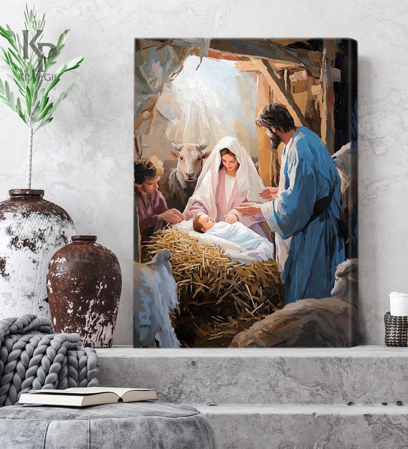 Nativity Scene Canvas Art, Holy Family and Baby Jesus, Christian ...