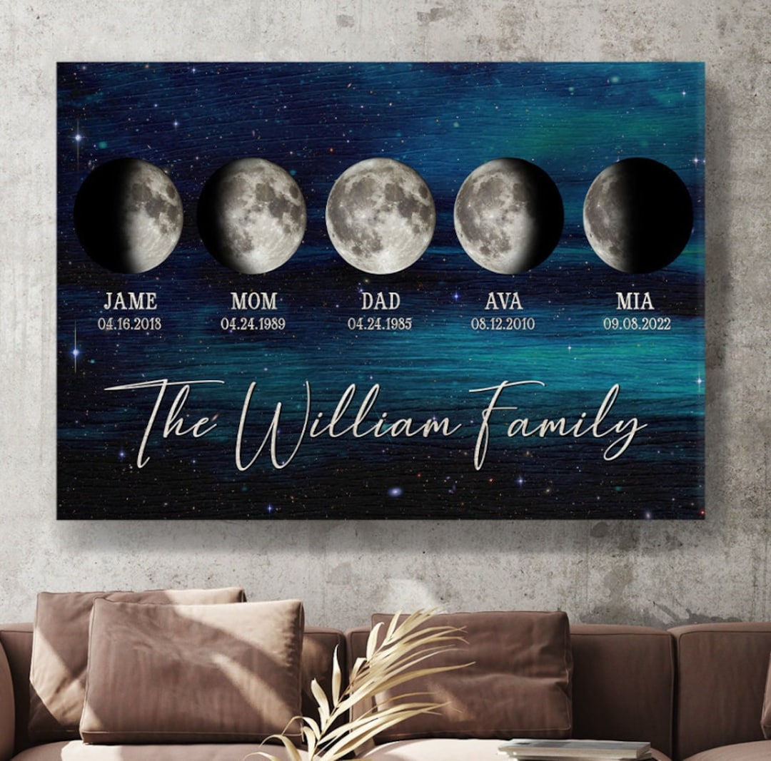 Personalized Family Moon Phase Canvas, Custom Lunar by Date Gift ...