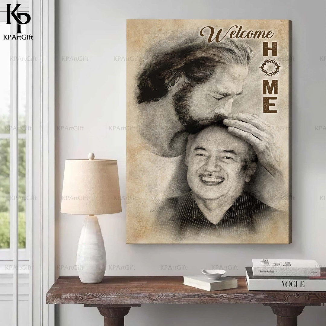 Safe in God Hand, Memorial Canvas, Portrait With Jesus, Loss of Mother ...